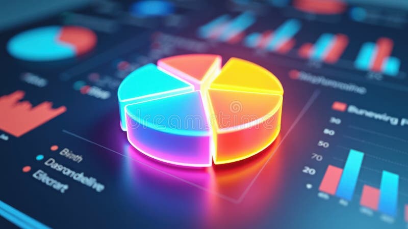 A 3D Icon of a Pie Chart with Glowing Segments in Corporate Colors ...