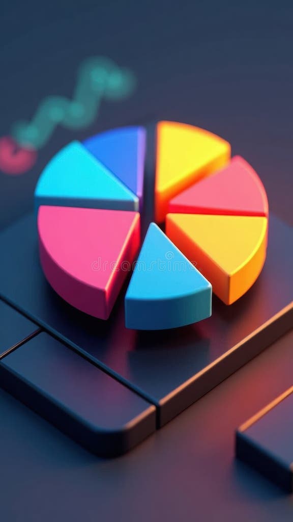 A 3D Icon of a Pie Chart with Glowing Segments in Corporate Colors ...
