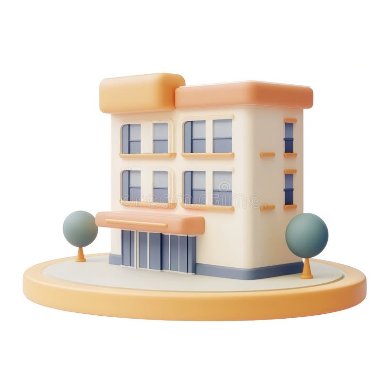 3d Icon of a Pink Multi Story Building on a Patch of Grass, Perfect for ...