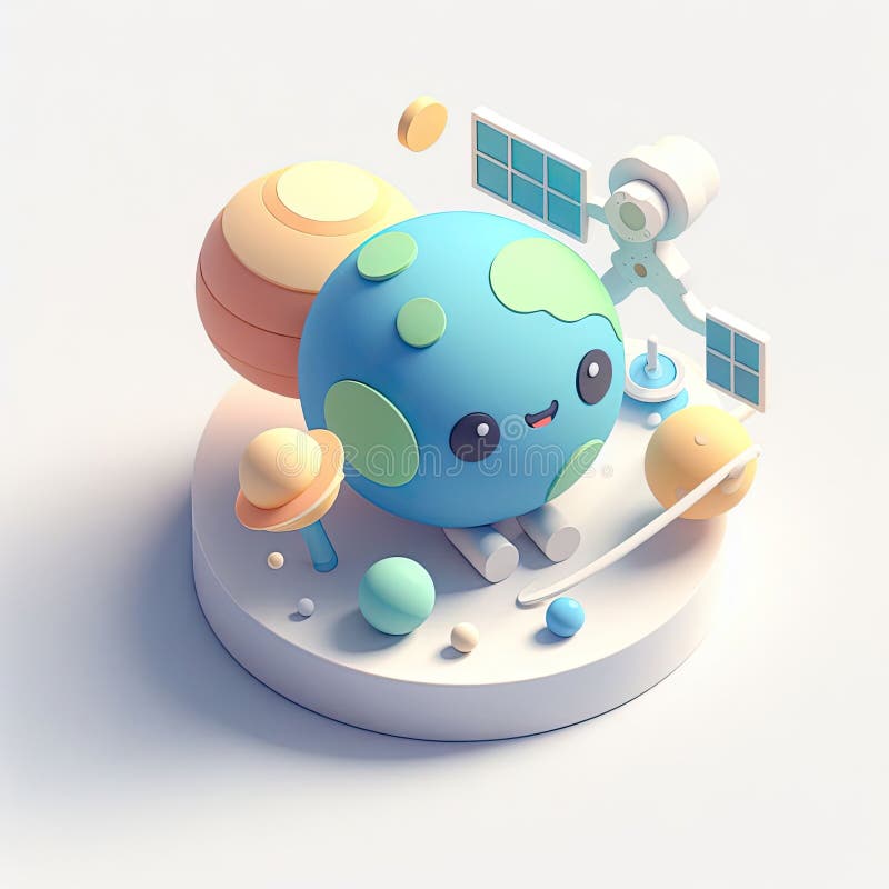3D Icon of Planets and Satellites in Isometric Style on a White ...