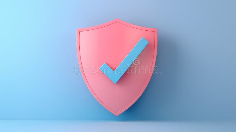 3D Icon of a Protective Shield with Check Mark Symbol on Gradient ...