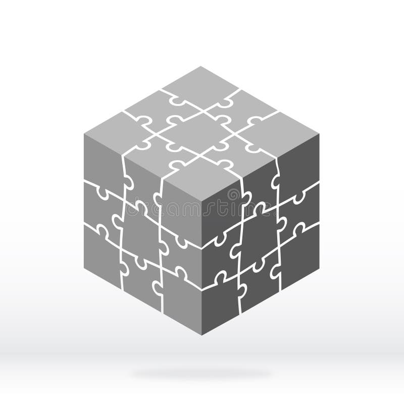 3d Icon Puzzle in Gray with Shadow. Puzzle Cube of Nine Pieces on White ...