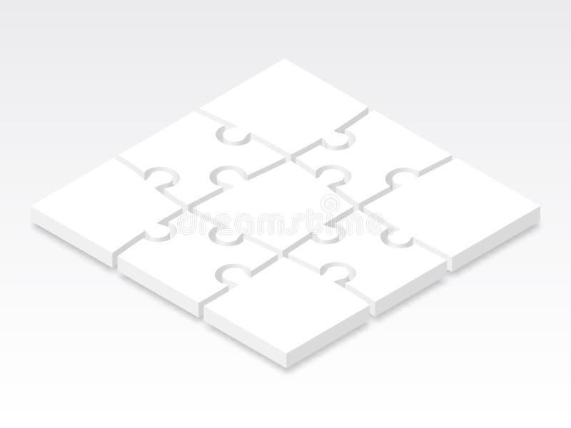 3d Icon Puzzle in White with Shadow. Puzzle Square of Nine Pieces with ...