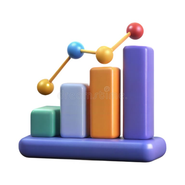 3D Icon of Real-Time Analytics Graph with Live Dots and Progress Bar ...