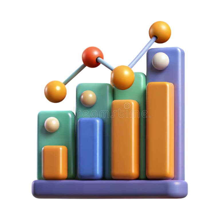 3D Icon of Real-Time Analytics Graph with Live Dots and Progress Bar ...