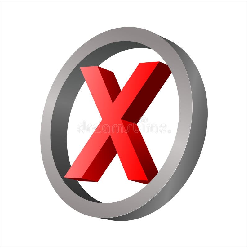 3D Icon with a Red X in the Middle of the Silver Circle Stock ...