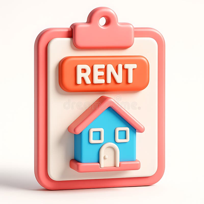 3D Icon of Rent Agreement on Clipboard with House Isolated on White ...
