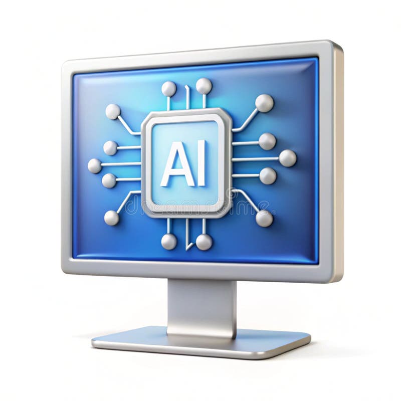 AI Computer 3D Icon Isolated on White Background Stock Illustration ...