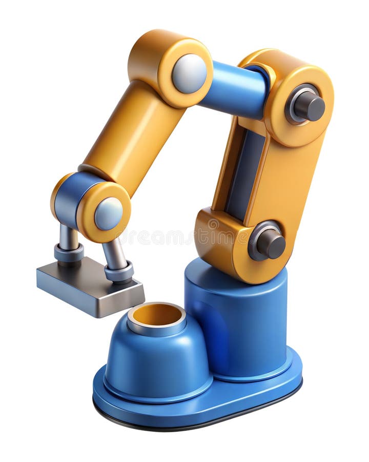 3D Icon of Robotic Arm Assembling Parts Isolated on White Background ...