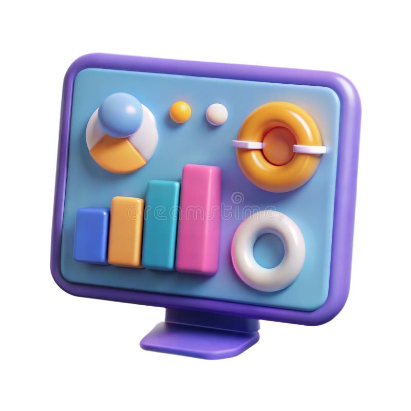 3D Icon of SaaS Dashboard Interface with Charts, Buttons, and User ...