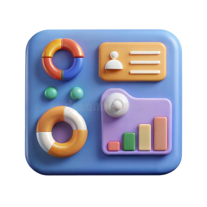 3D Icon of SaaS Dashboard Interface with Charts, Buttons, and User ...