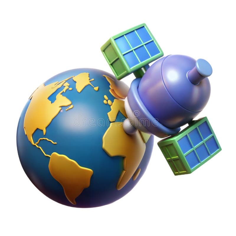 3D Icon of Satellite Orbiting Earth Isolated on White Background Stock ...