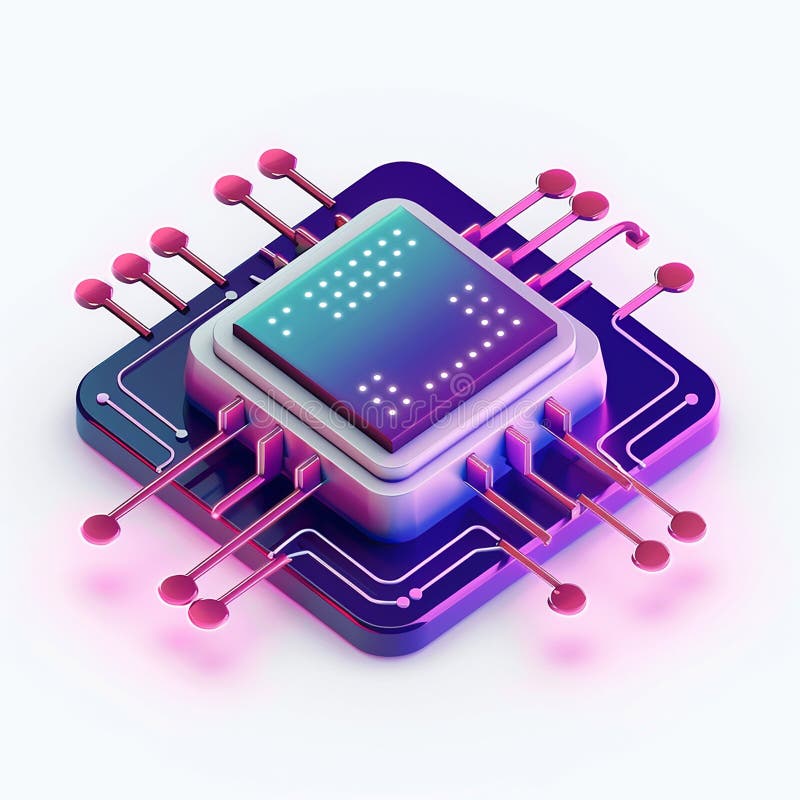 A 3D Icon of a Semiconductor Chip with Circuits with a White Background ...