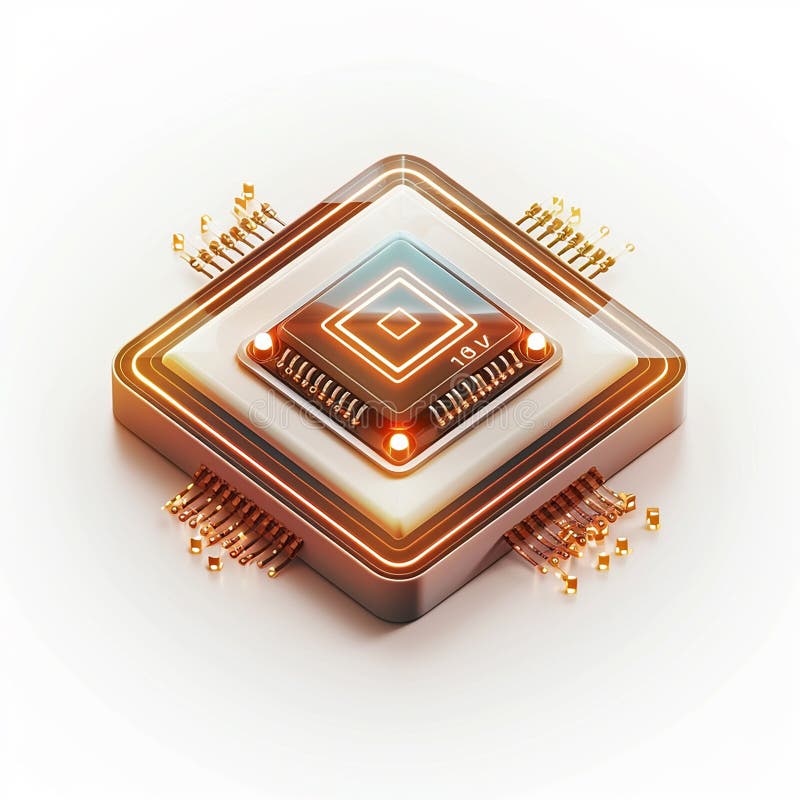 A 3D Icon of a Semiconductor Chip with Circuits with a White Background ...