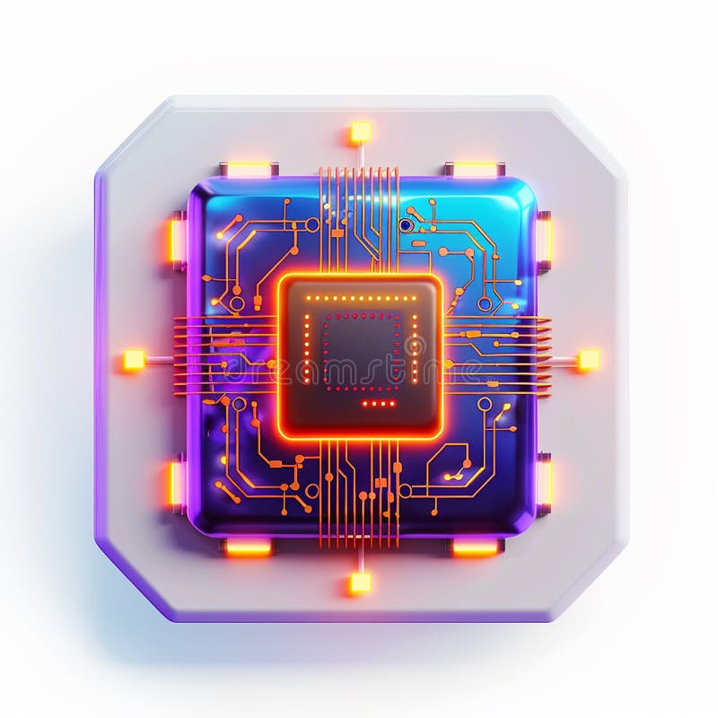 A 3D Icon of a Semiconductor Chip with Circuits with a White Background ...