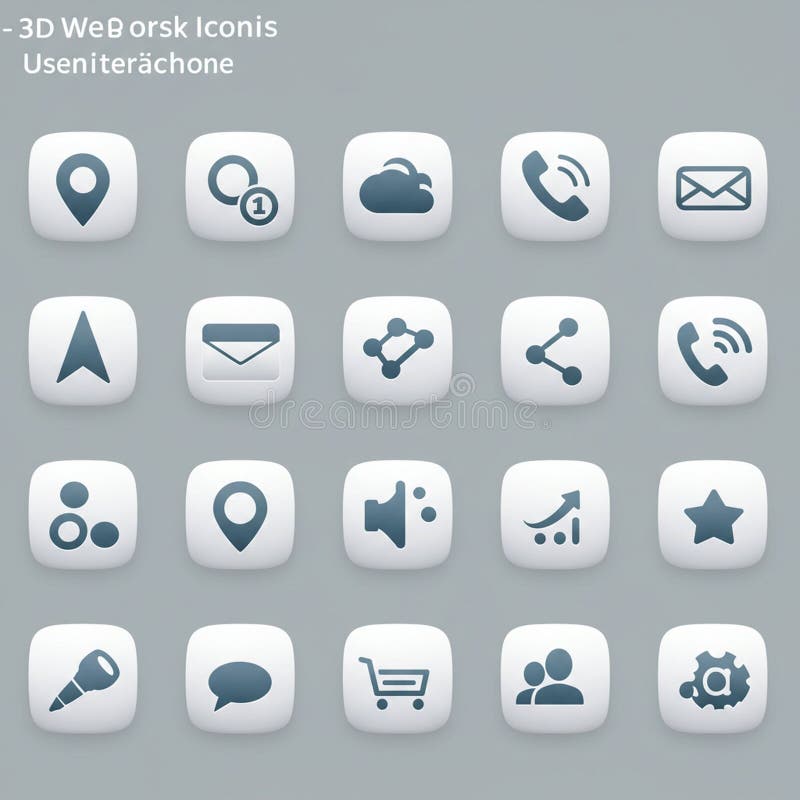 A 3D Icon Set Featuring 20 App-style Buttons Arranged in a Grid on a ...