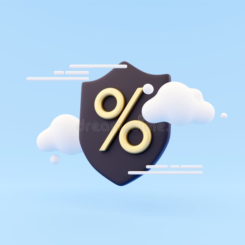 3d Icon Shield and Interest Icon with Cloud Icon. 3D Rendering Icon ...