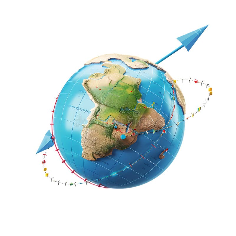 3d Icon Simple Earth Globe with Pinpoints and Rotation Arrow Colored ...