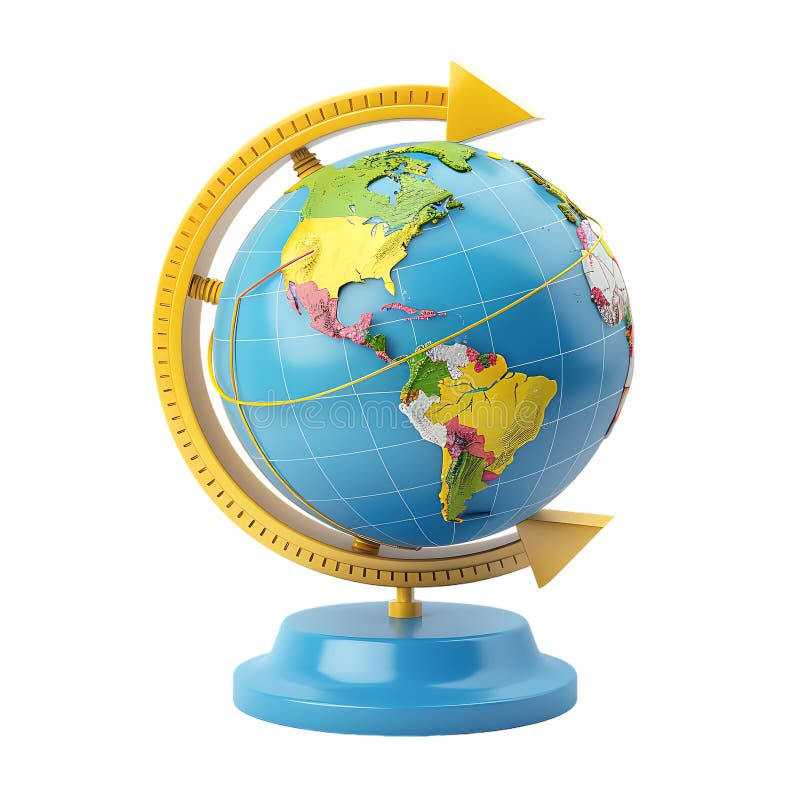 3d Icon Simple Earth Globe with Pinpoints and Rotation Arrow Colored ...