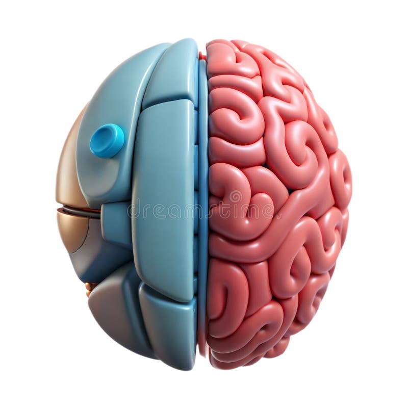 3D Icon of Split Artificial Brain with Human and Digital Sides Isolated ...