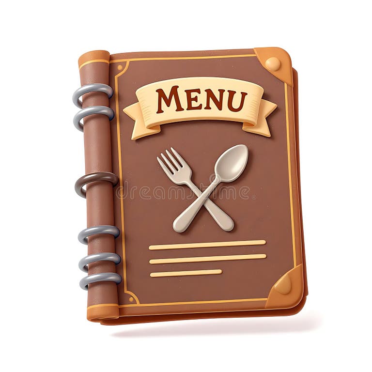 3D Icon of Stylized Menu Book with Fork and Spoon Isolated on White ...
