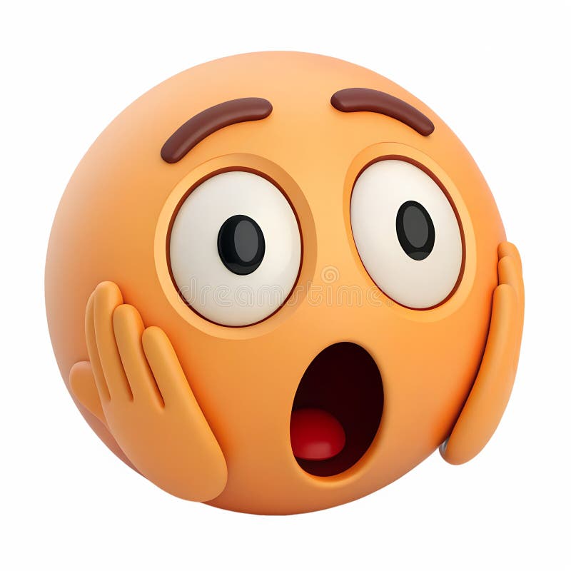 3D Icon, Surprised Emoticon with Hands on Cheeks Stock Illustration ...