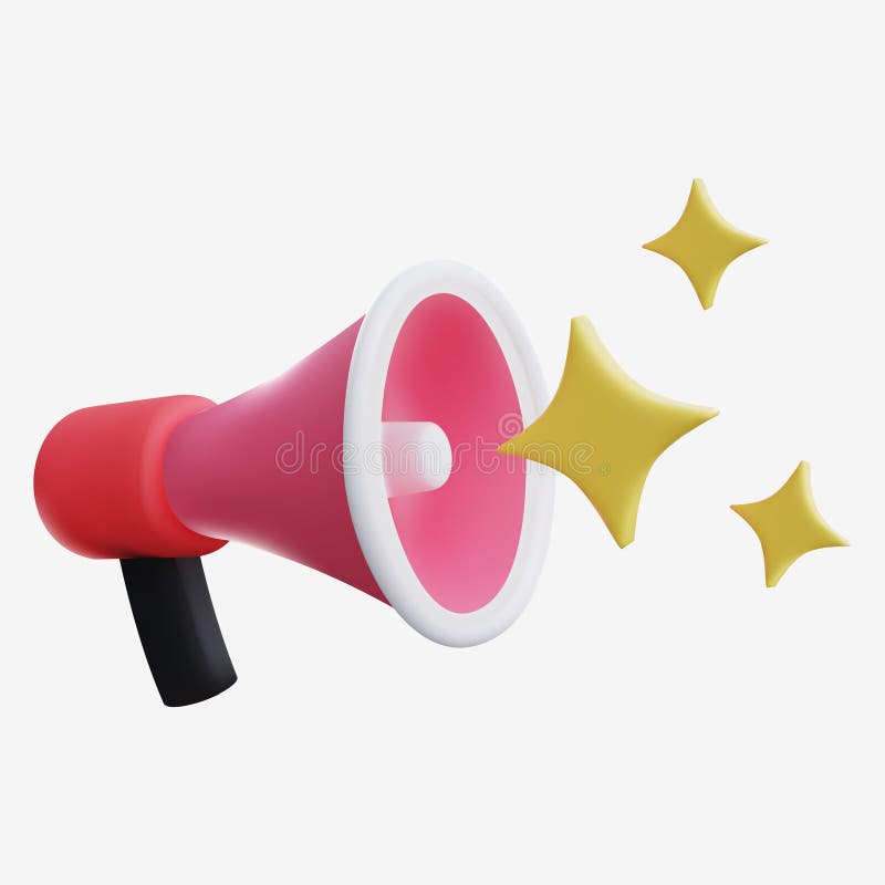 3D Pink Megaphone Icon with Sparkle Stars for Promotions and ...