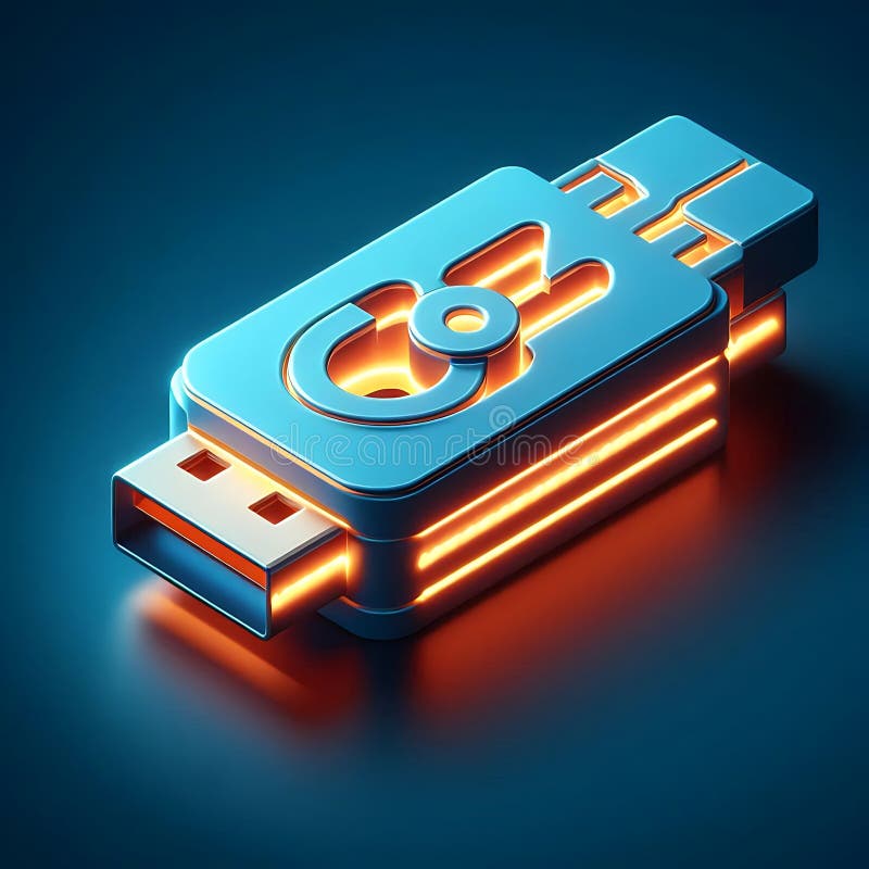 3D Icon of USB Flash Drive with Glowing Connector Stock Illustration ...