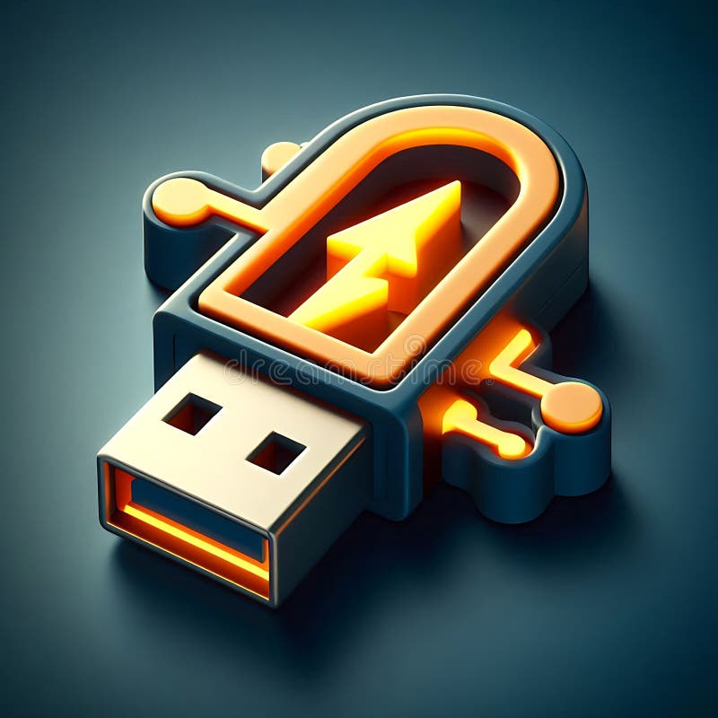 3D Icon of USB Flash Drive with Glowing Connector Stock Illustration ...