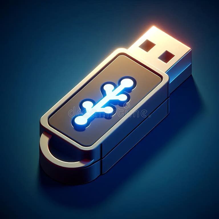 3D Icon of USB Flash Drive with Glowing Connector Stock Illustration ...