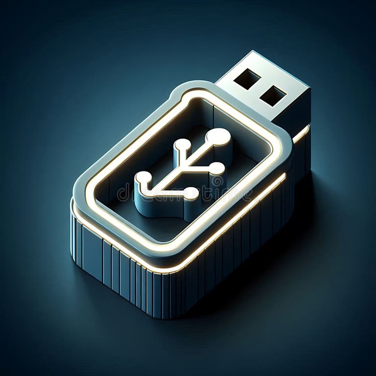 3D Icon of USB Flash Drive with Glowing Connector Stock Illustration ...