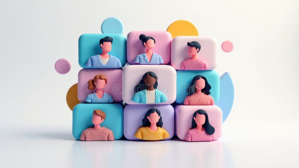 A 3D Icon of a Video Call Grid with Tiny Faces, Modern Remote Work ...