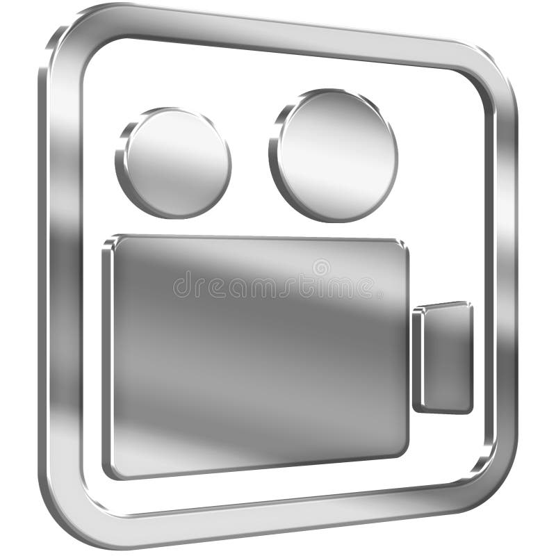 Video Camera 3D Icon with Silver Metallic Effect in a Square with ...