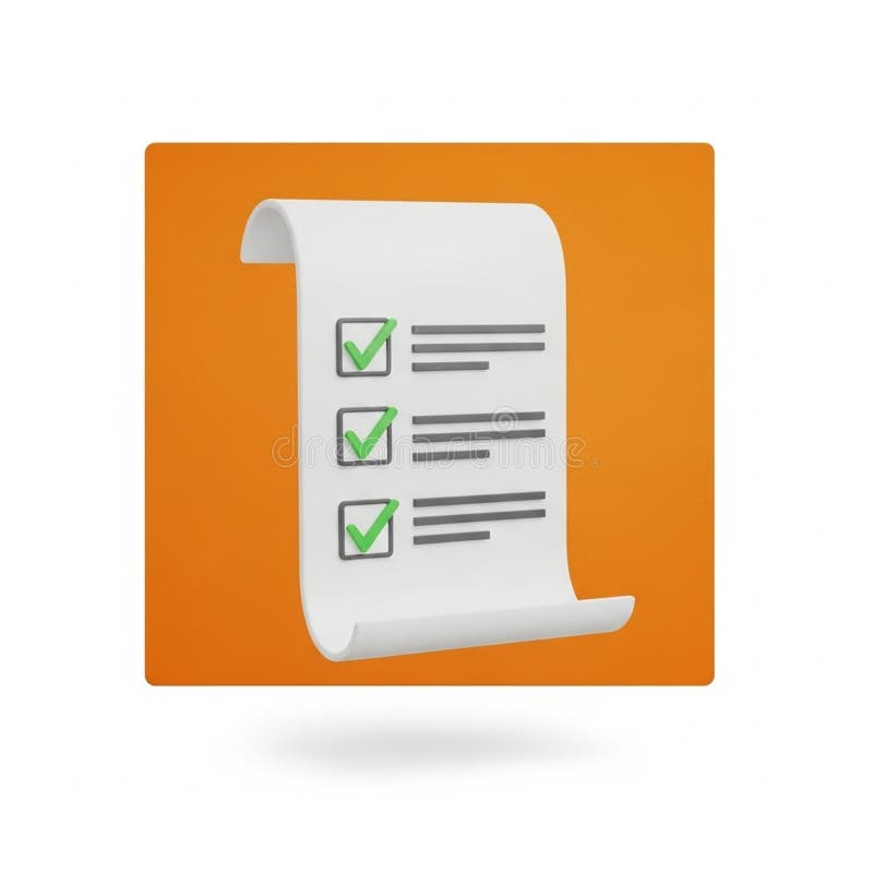 3D Icon of a White Checklist with Green Checkmarks on an Orange Square Background To Do List ...