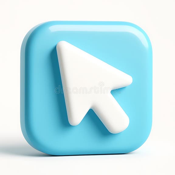 3D Icon of White Cursor Arrow on Blue Square Button Isolated on White ...