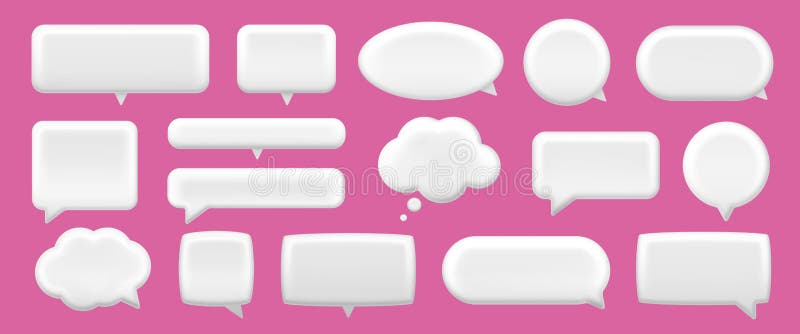 3d Icon White Speech Bubble. Empty Text Bubbles in Various Shapes ...