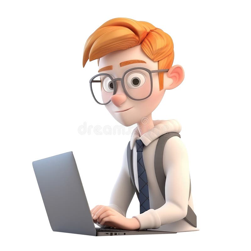 3D Icon Young Business Man Working with His Laptop in the Office or ... 3D Icon Young Business Man Working with His Laptop in the Office or ...
