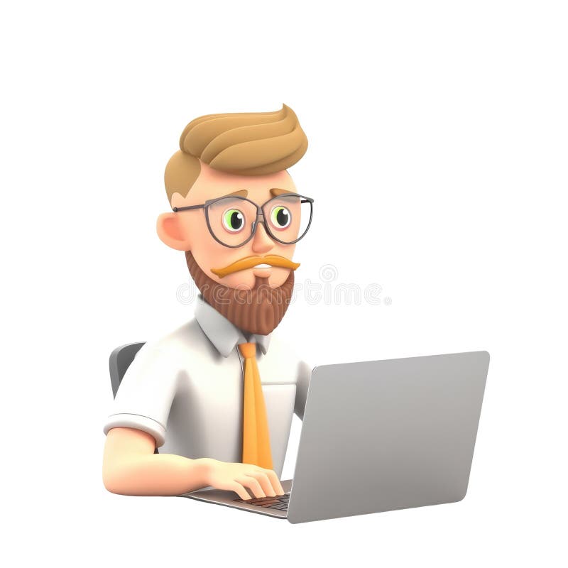 3D Icon Young Business Man Working with His Laptop in the Office or ... 3D Icon Young Business Man Working with His Laptop in the Office or ...