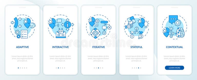 Walkthrough Cognitive Computing Features with Blue Icons Stock Vector ...