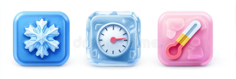 3D Icons Representing Freezer Functionalities Including Snowflake for ...