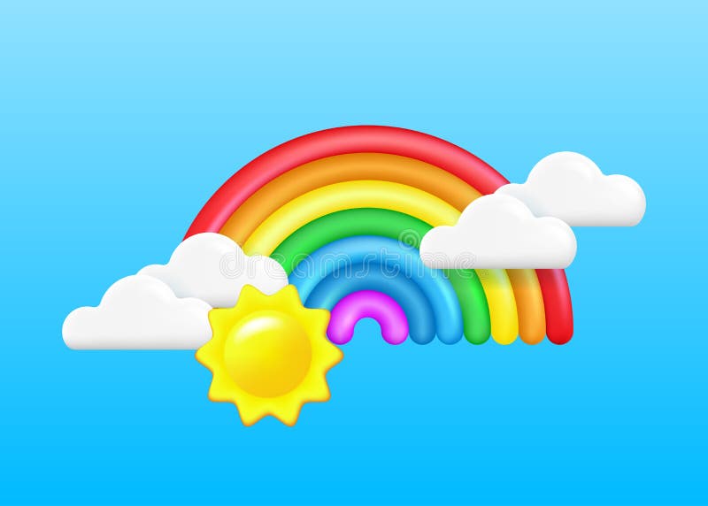 3D Icons of the Sun, Clouds and Rainbows Stock Vector - Illustration of ...