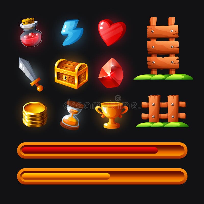 3D Icons for Video Game Interface. Big Vector Set. Stock Vector ...