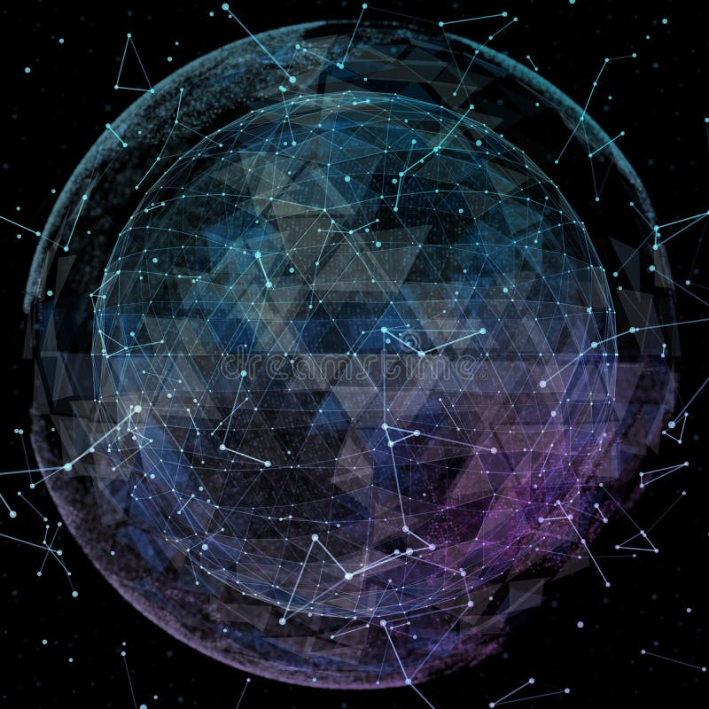 3D Illuminated Distorted Sphere of Glowing Particles Stock Illustration ...