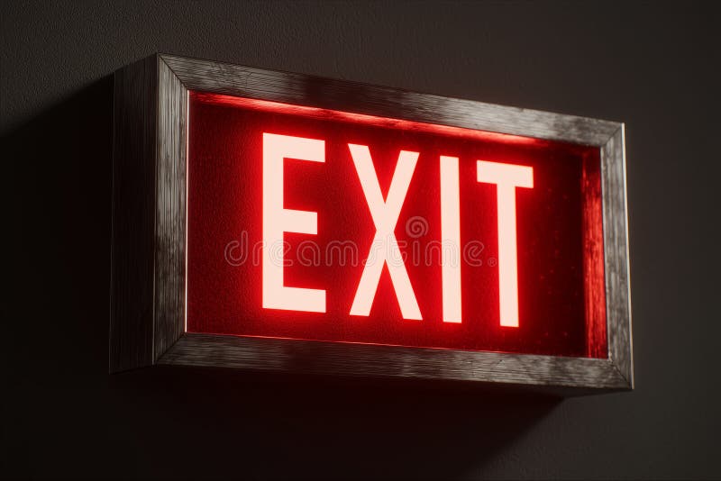 3D Illuminated Exit Sign with Red Letters, Providing Clear Direction in ...