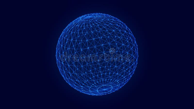3D Illuminated Wireframe Sphere of Glowing Particles and Wireframe. Futuristic 3d Rendering. HUD ...