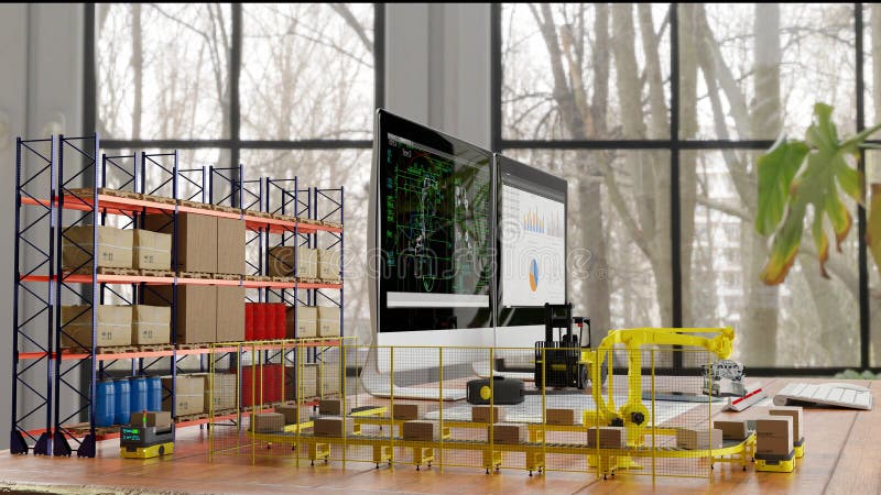 3D Illustraion of Smart Warehouse Design Engineer Stock Illustration ...