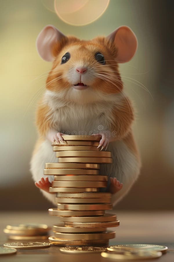 A 3D Illustrated Hamster Sits on a Stack of Gold Coins. Generative AI ...
