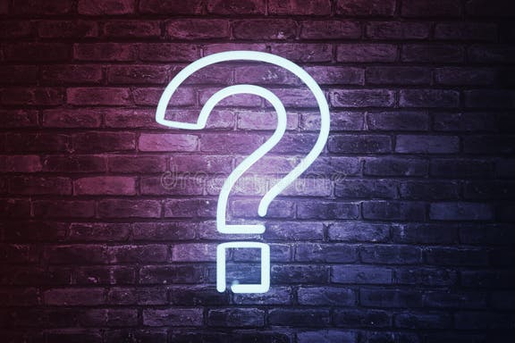 3D Illustrated Question Mark with Led Light on Brick Wall Background ...