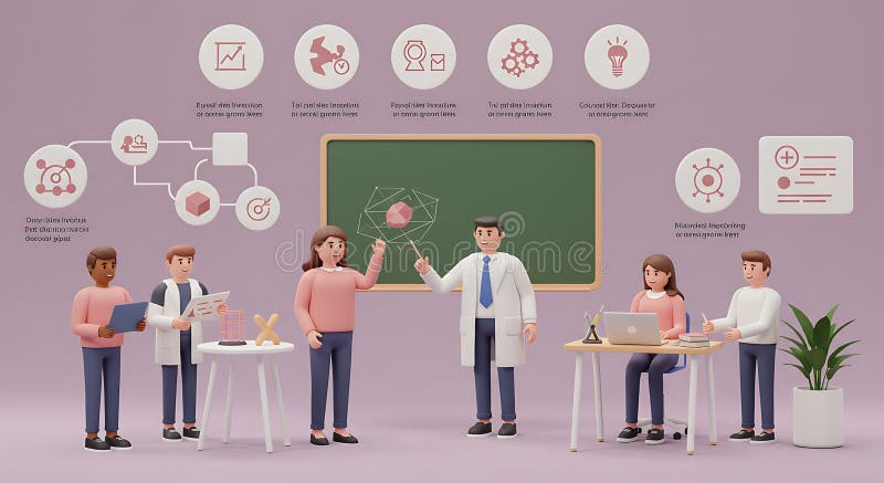 3D Illustrated Students Learning Data Innovation Concepts Stock ...