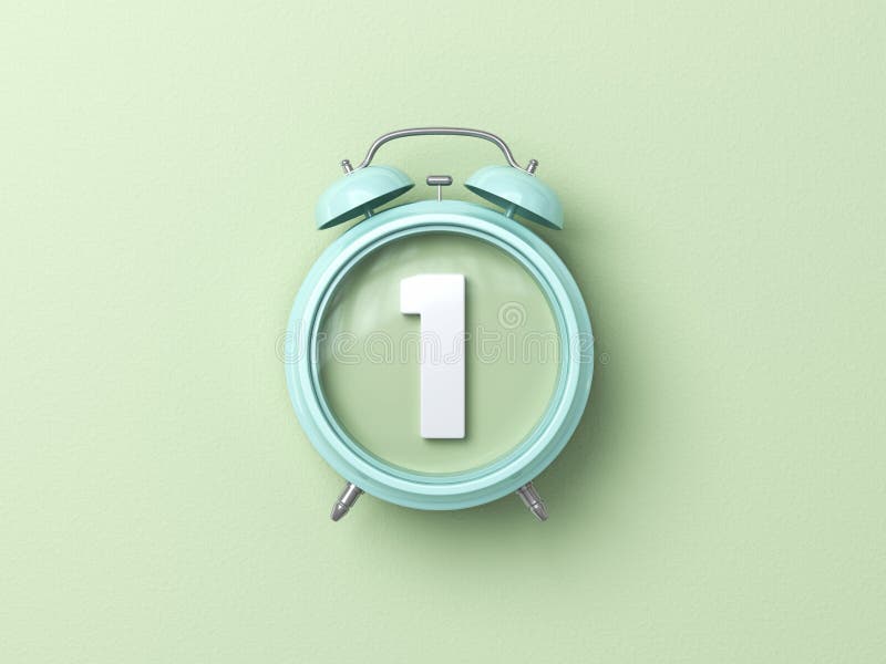 Number One Sitting Over Green Alarm Clock on Green Stock Illustration ...